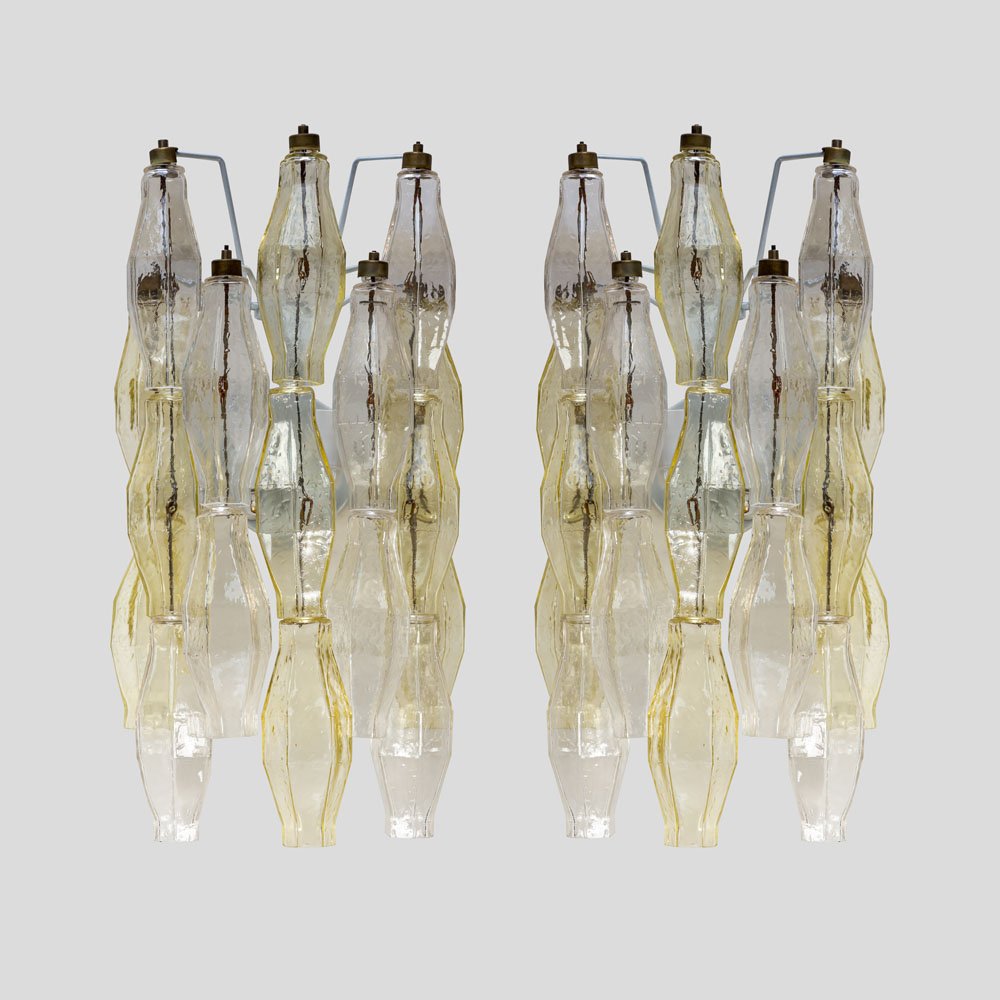 Pair of Carlo Scarpa design for Venini wall lights amber and clear ...