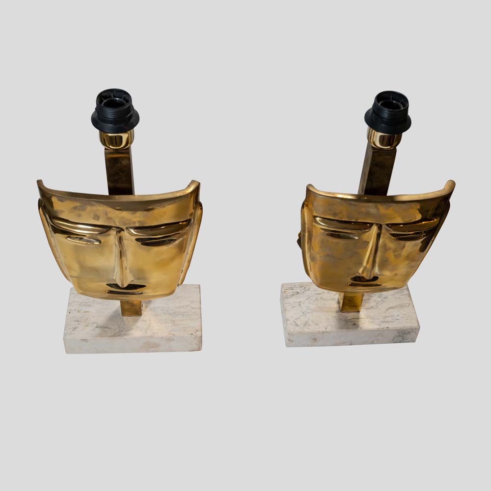 Vintage Brass face sculpture table lamps | The FM Gallery