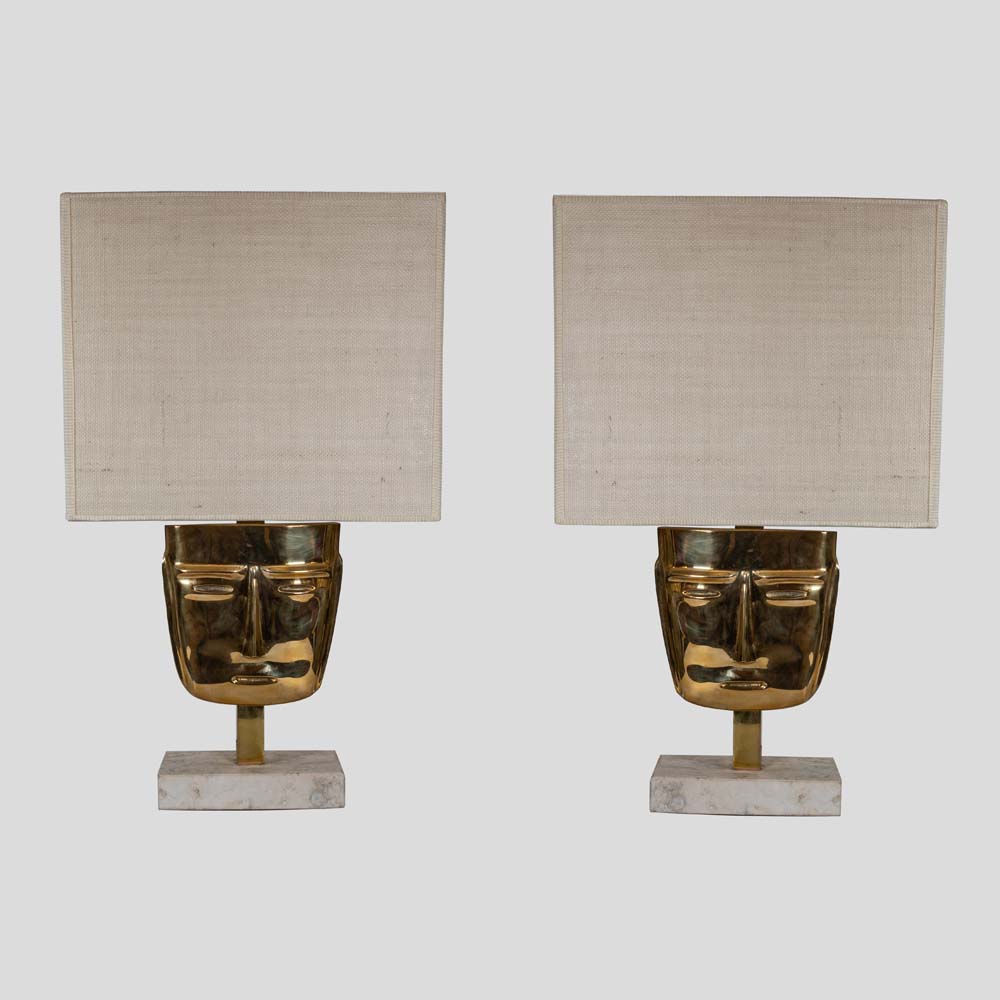 Vintage Brass face sculpture table lamps | The FM Gallery