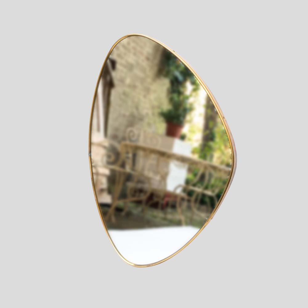 Pair of Italian design brass frame asymmetrical mirrors | The FM Gallery