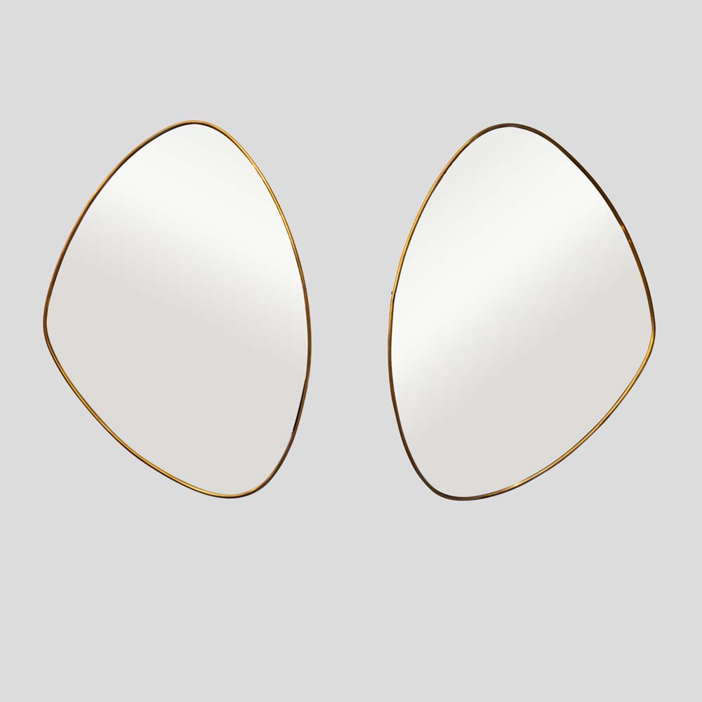 Pair of Italian design brass frame asymmetrical mirrors | The FM Gallery